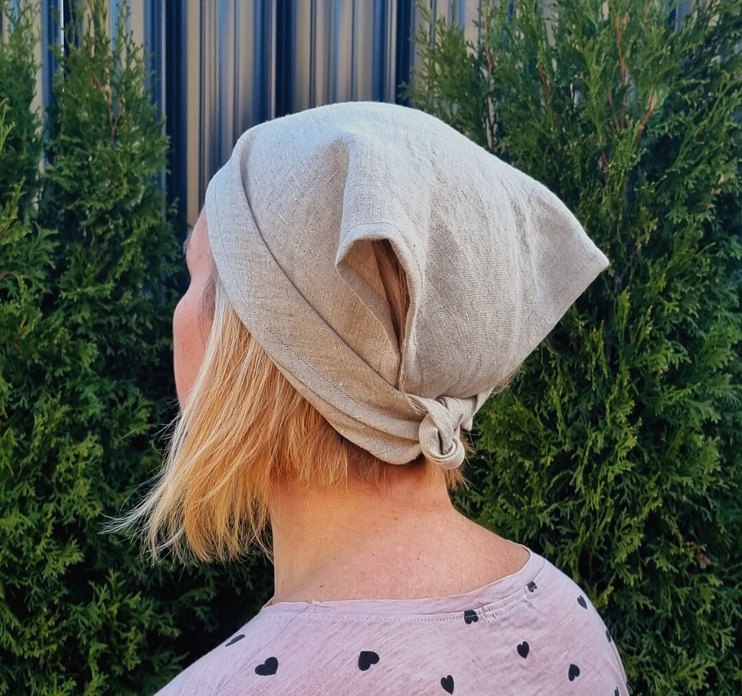 Linen Bandana, Linen Headscarf, Triangle Head Bandana, Wide Linen ...