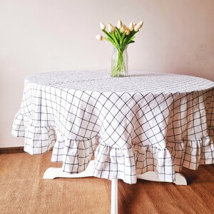 White Ruffled Tablecloth, Linen Table Cloth With Ruffles, Shabby Chic ...
