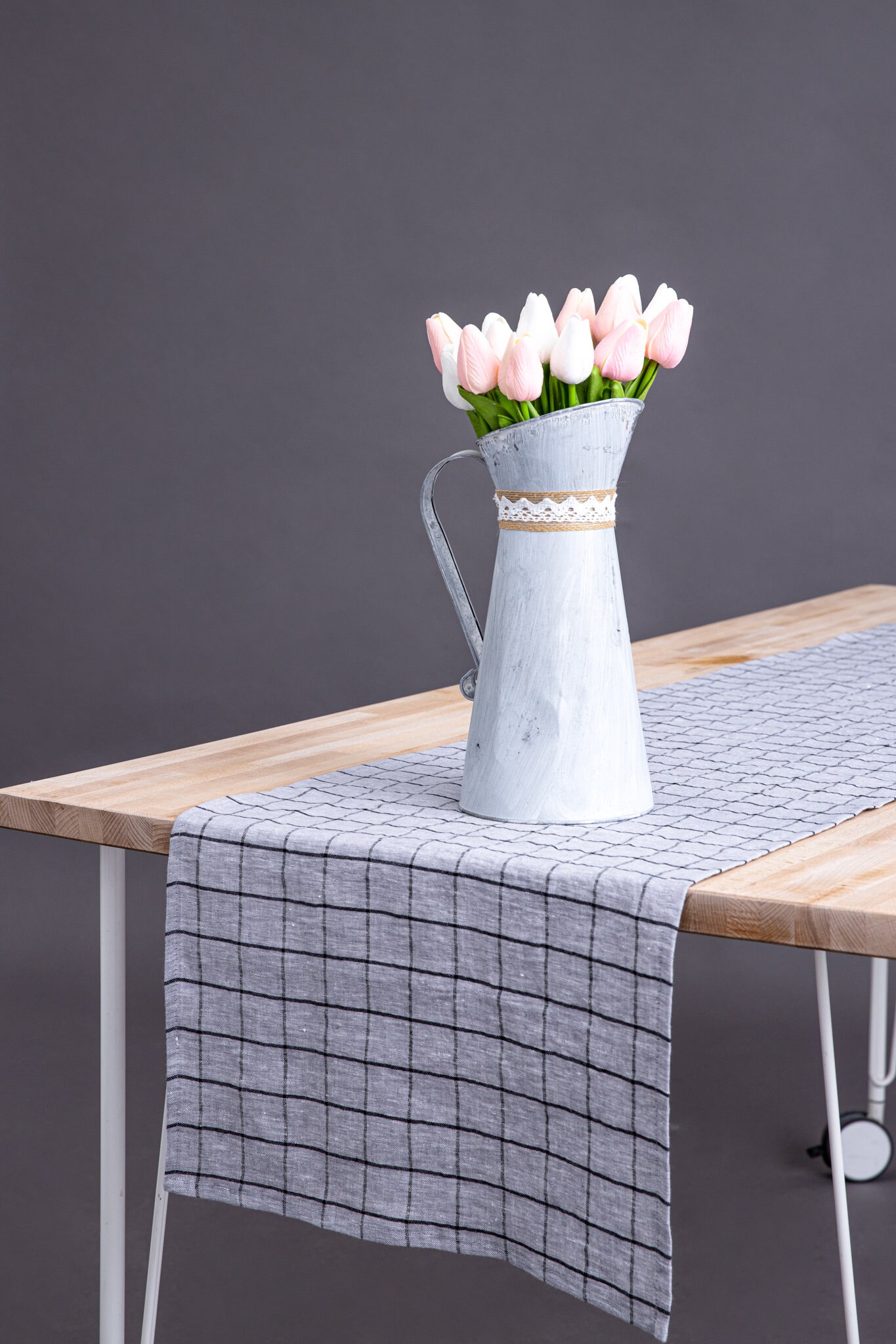 White Checkered Linen Table Runner Wedding Table Runner - Etsy