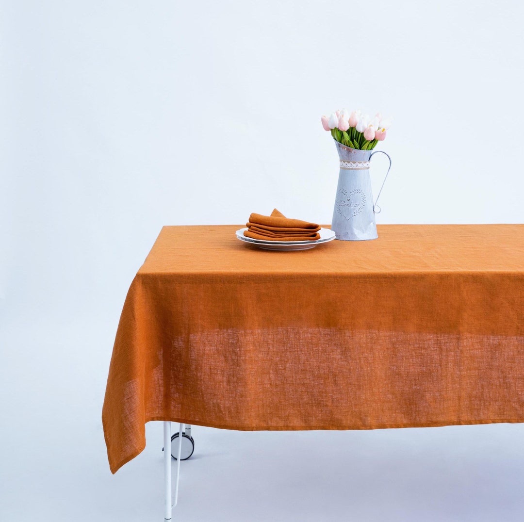 Burnt Orange Linen Tablecloth, Linen Table Cloth, Burnt Orange Linen ...