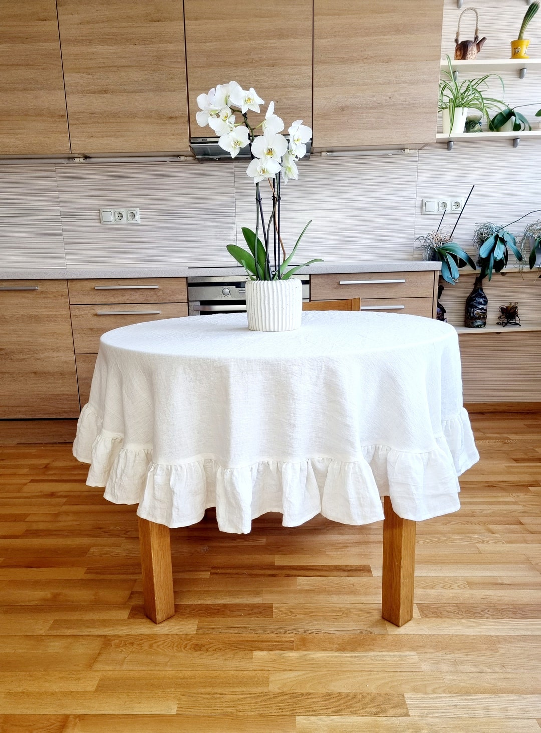 Round Linen Ruffle Table Cloth off White Ruffled Tablecloth - Etsy