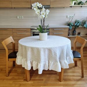 White Ruffled Tablecloth, Linen Table Cloth With Ruffles, Shabby Chic ...