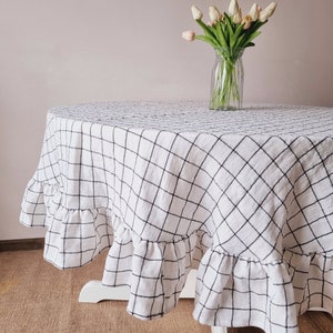 Round Linen Ruffle Table Cloth, off White Ruffled Tablecloth, Round ...