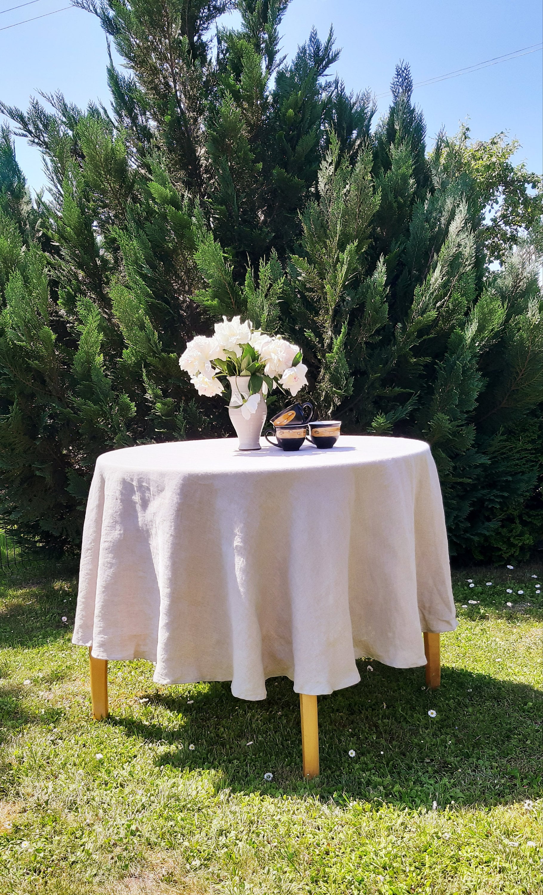 Round linen tablecloth natural linen table cloth circle | Etsy