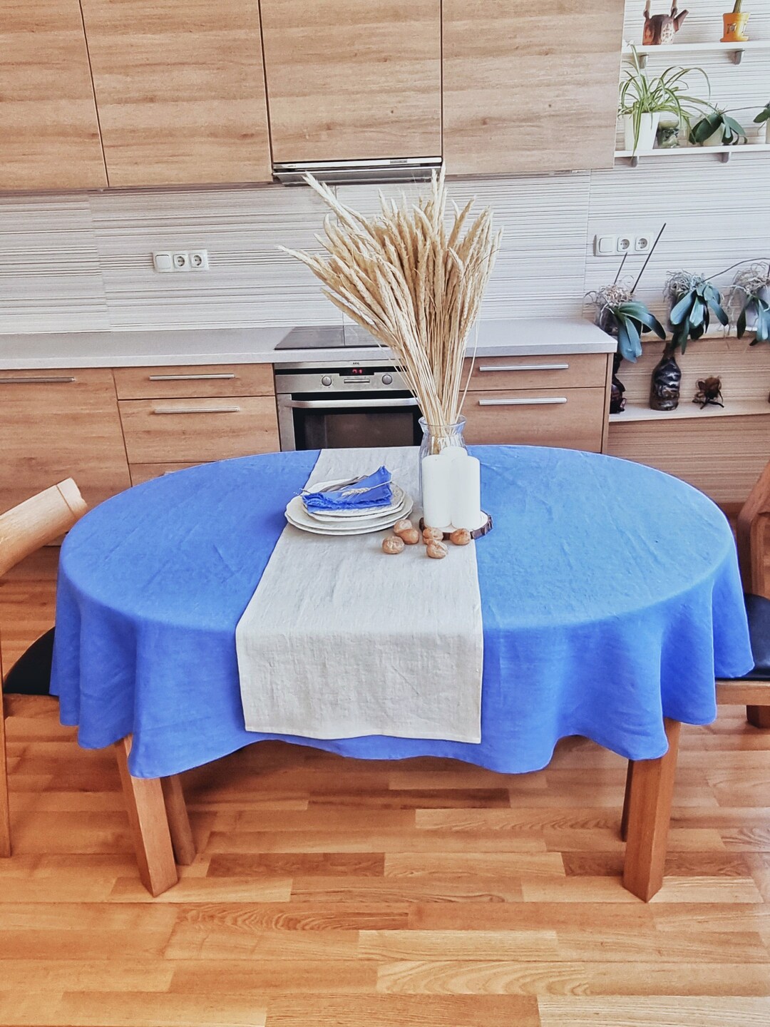 Blue Linen Tablecloth, Cornflower Blue Oval Table Cloth, Oval Table ...