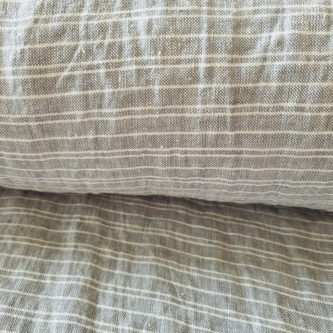 Wide Striped Linen Fabric by the Yard, Gray Ticking Fabric, Washed ...