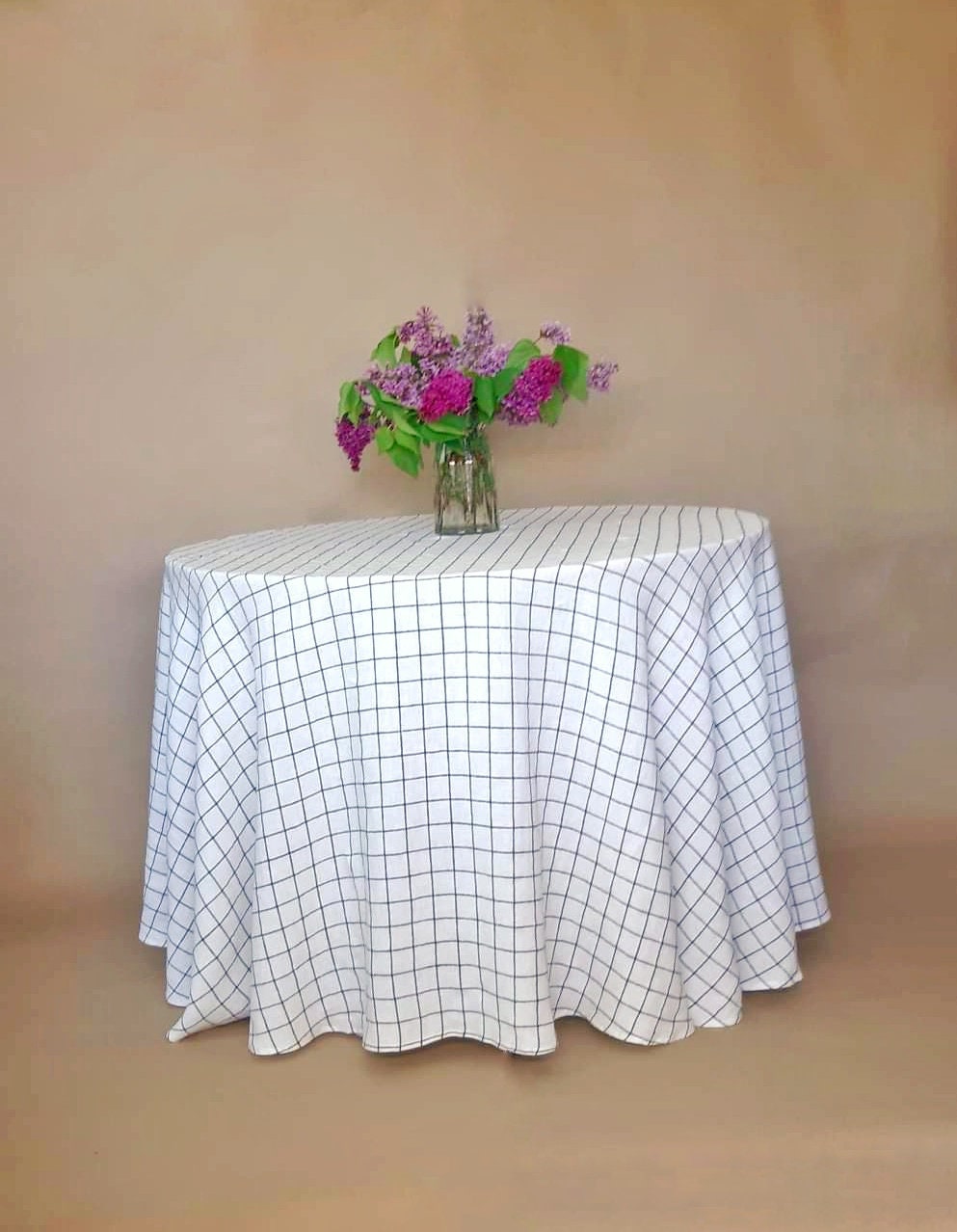 Round Linen Tablecloth, 90 Inch Circle Table Cloth, French Striped ...