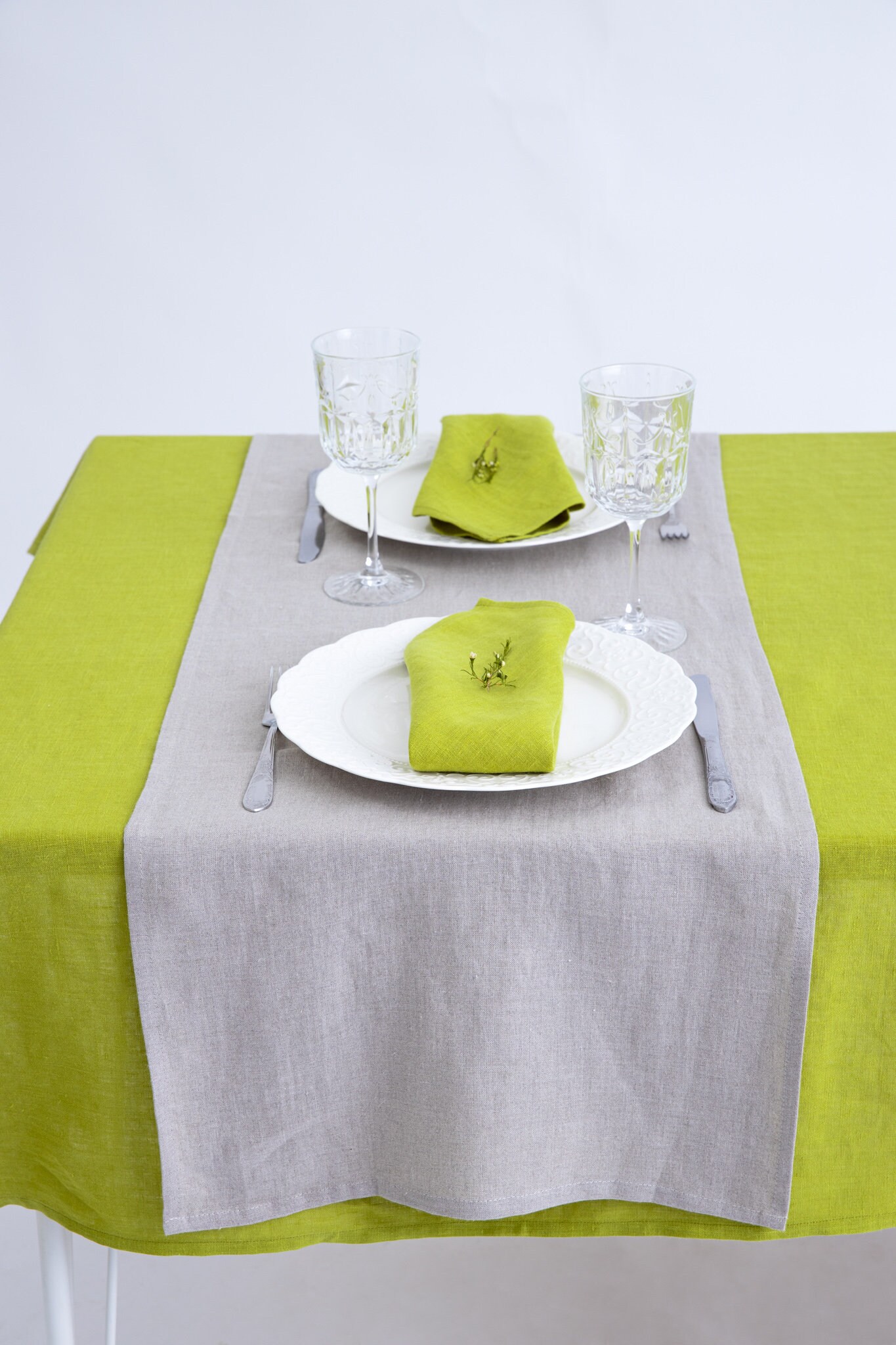 Lime green table linen runner wedding table runner holiday | Etsy