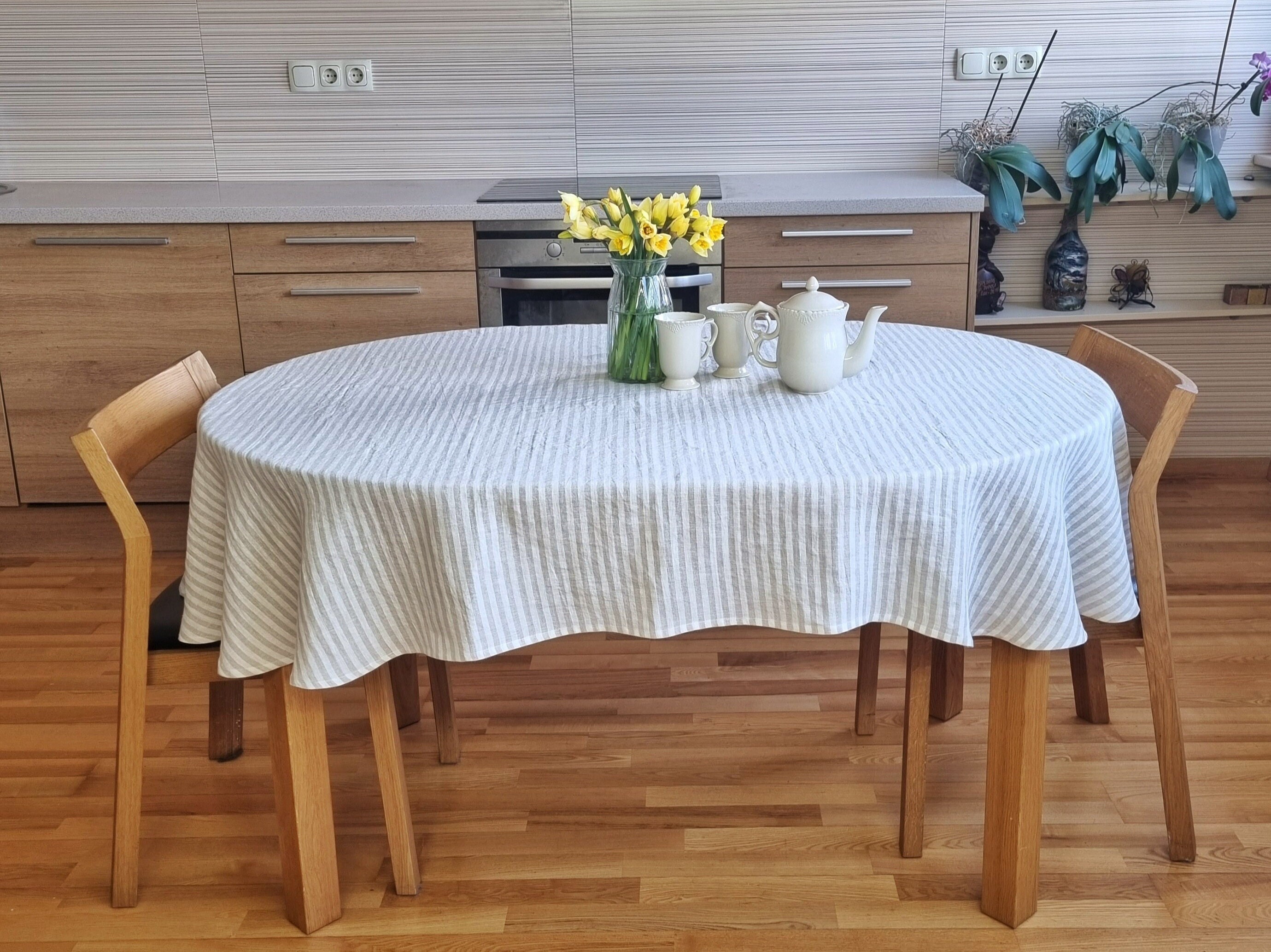 Oval Table Cloth, White Linen Tablecloth, Washed Soft Linen Tablecloth ...