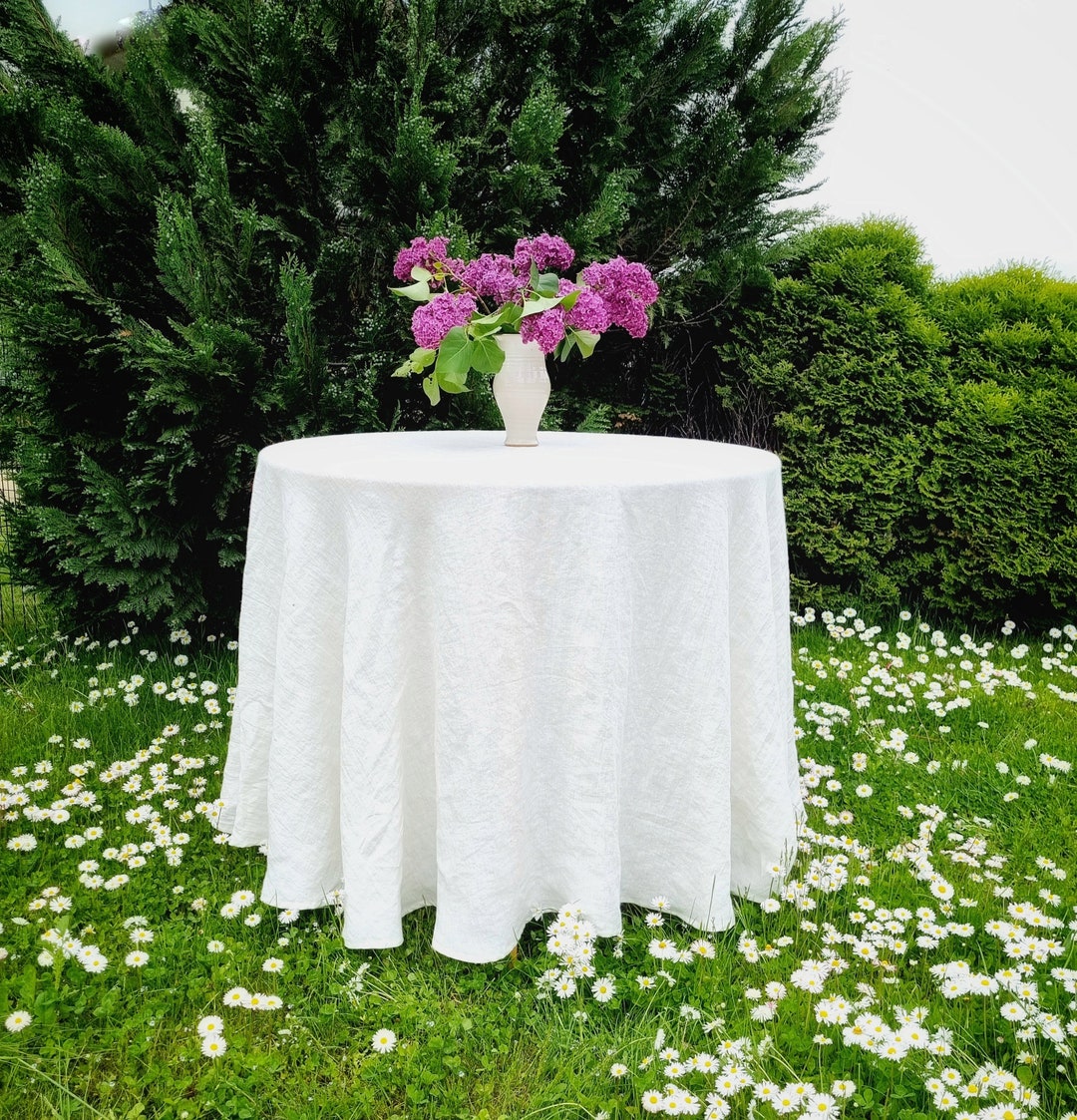 White Round Linen Tablecloth, Natural Linen Table Cloth, Circle ...