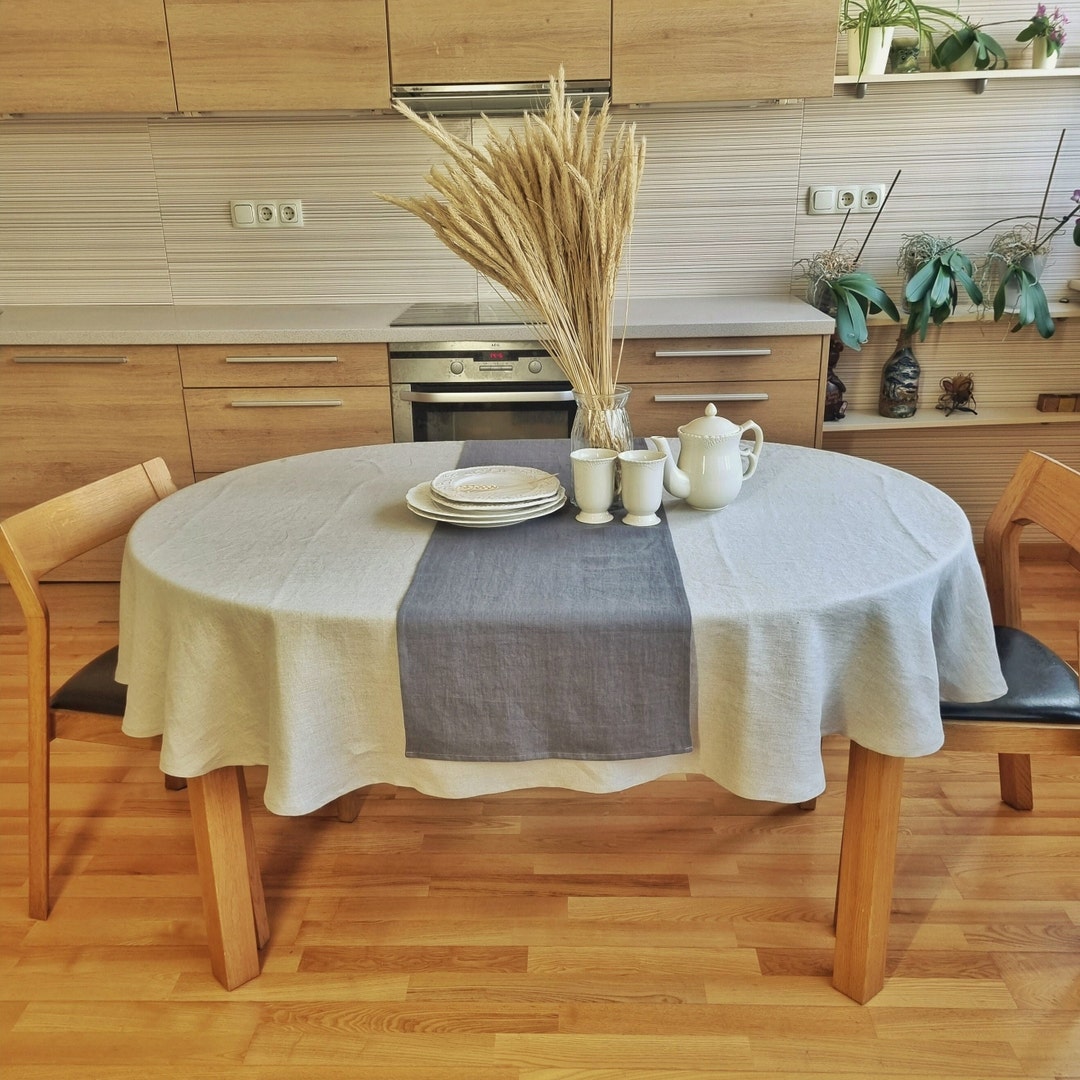 Natural Oval Linen Table Cloth, Beige Tablecloth, Washed Soft Linen ...