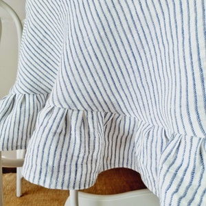 Round Ruffled Linen Tablecloth, Striped Table Cloth With Ruffles, Round ...