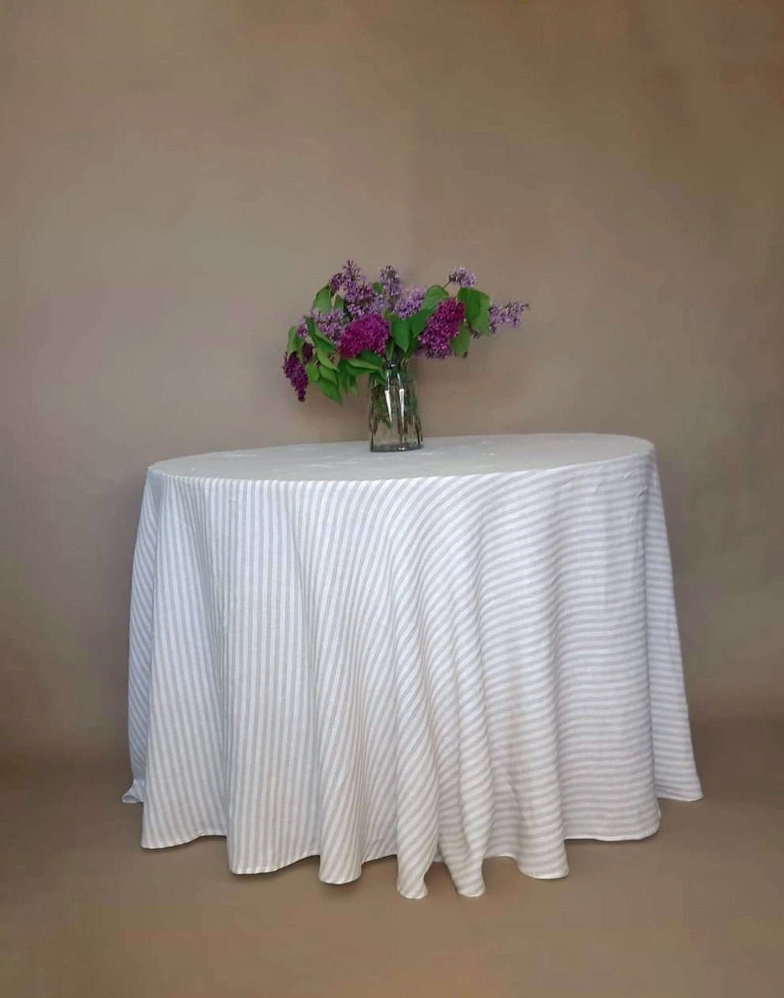 Round Linen Tablecloth, 90 Inch Circle Table Cloth, French Striped ...