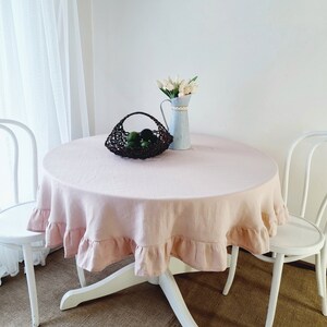 White Ruffled Tablecloth, Linen Table Cloth With Ruffles, Shabby Chic ...