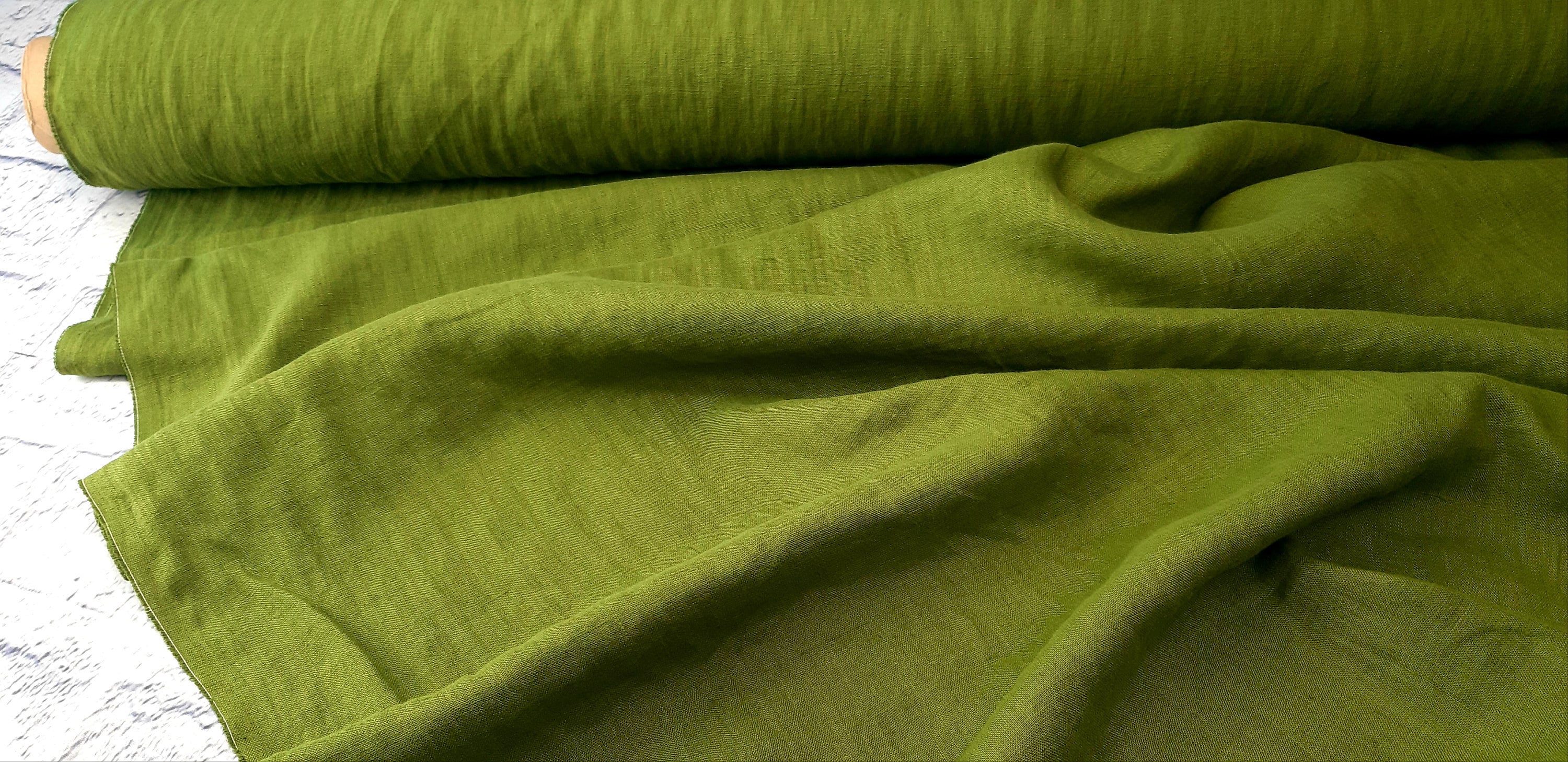 Tejido de lino verde de musgo tela de lino verde oliva tela | Etsy