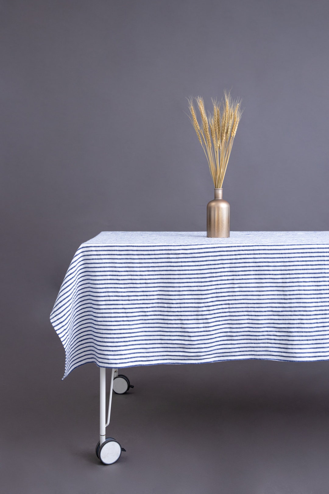 Blue Striped Linen Tablecloth, Washed Linen Tablecloth, Blue Stripy ...