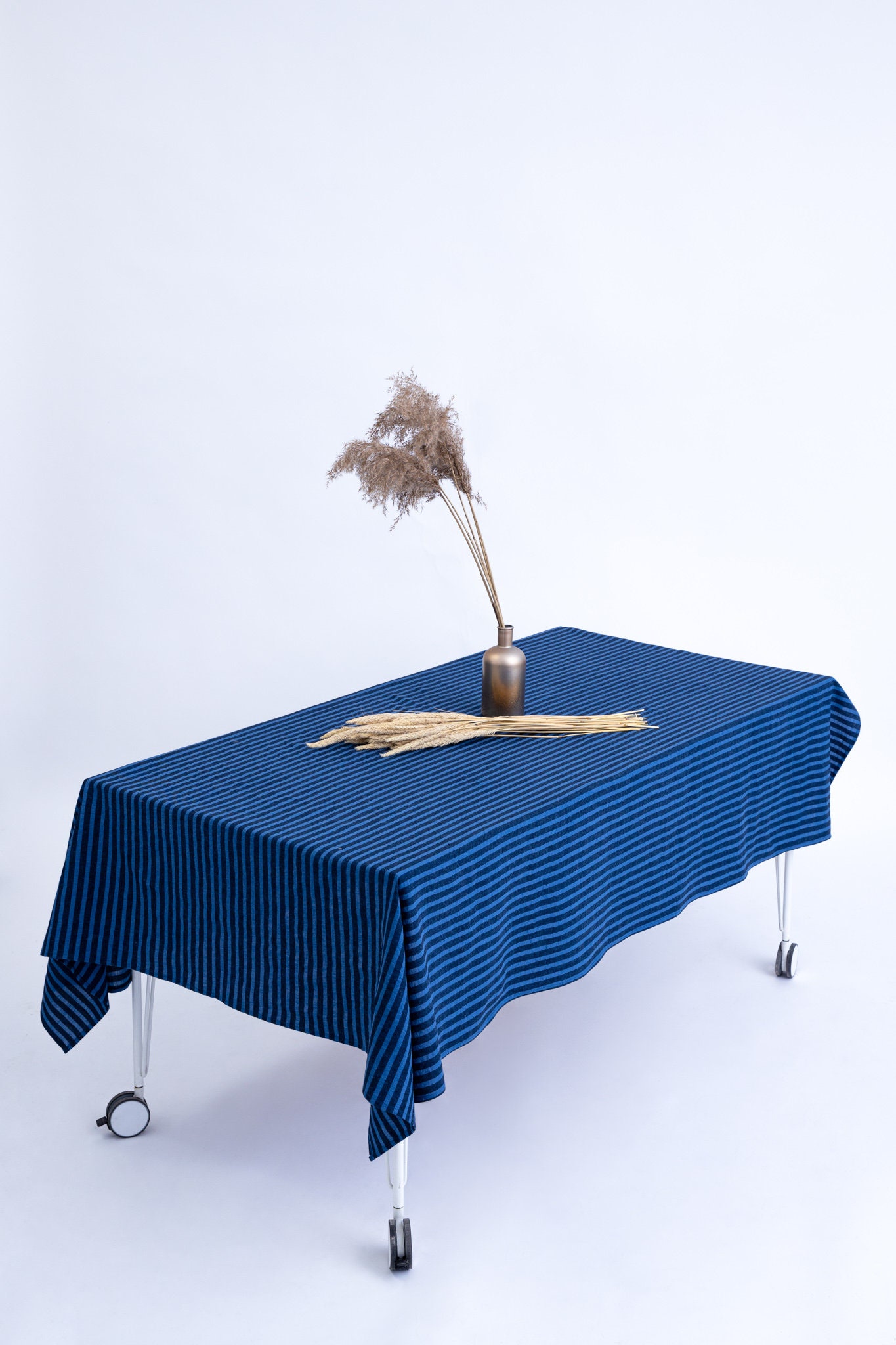 Blue Striped Linen Tablecloth Washed Linen Tablecloth Blue | Etsy