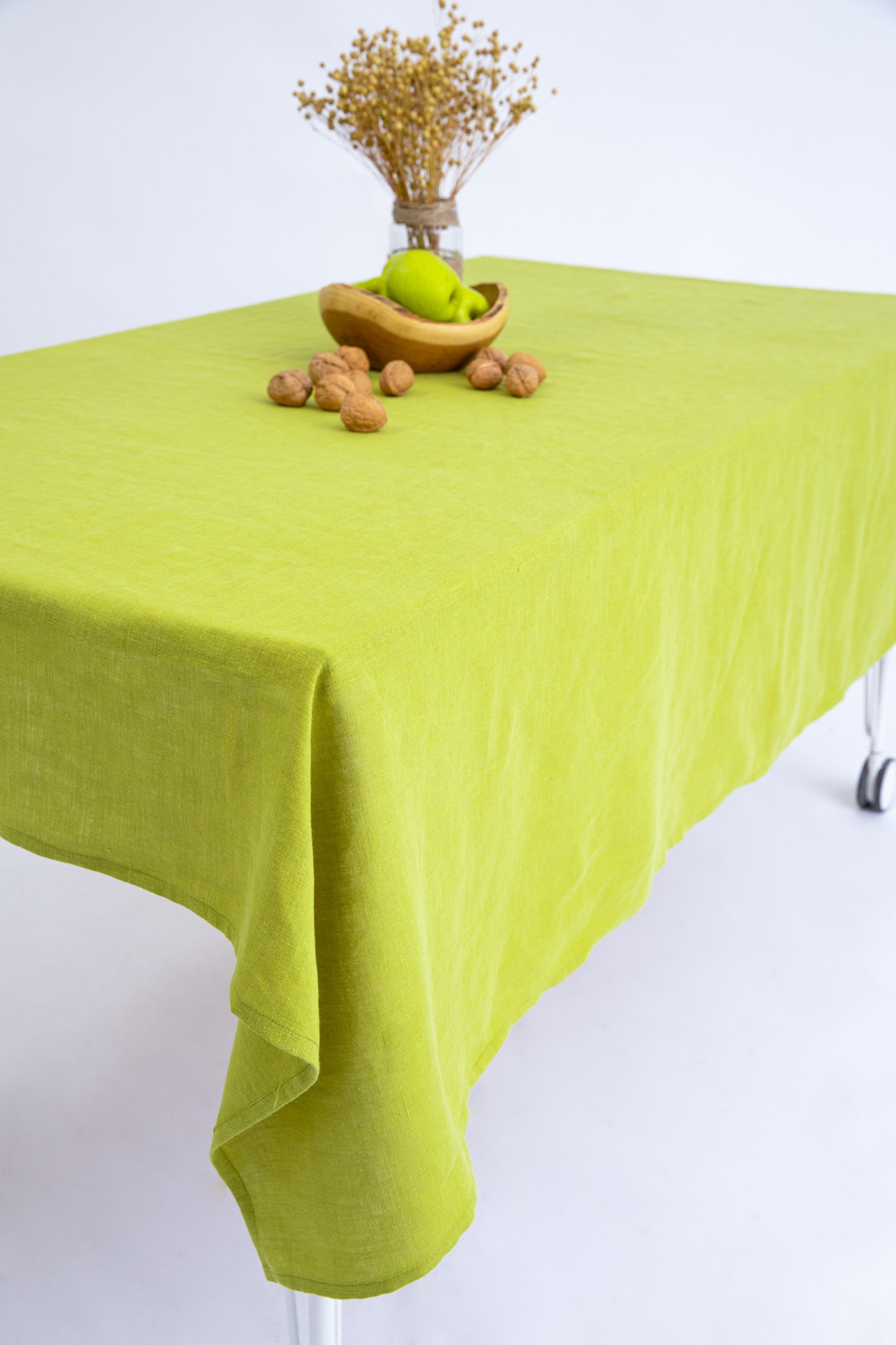 Mantel de lino verde musgo, mantel de lino verde oliva, mantel pequeño ...