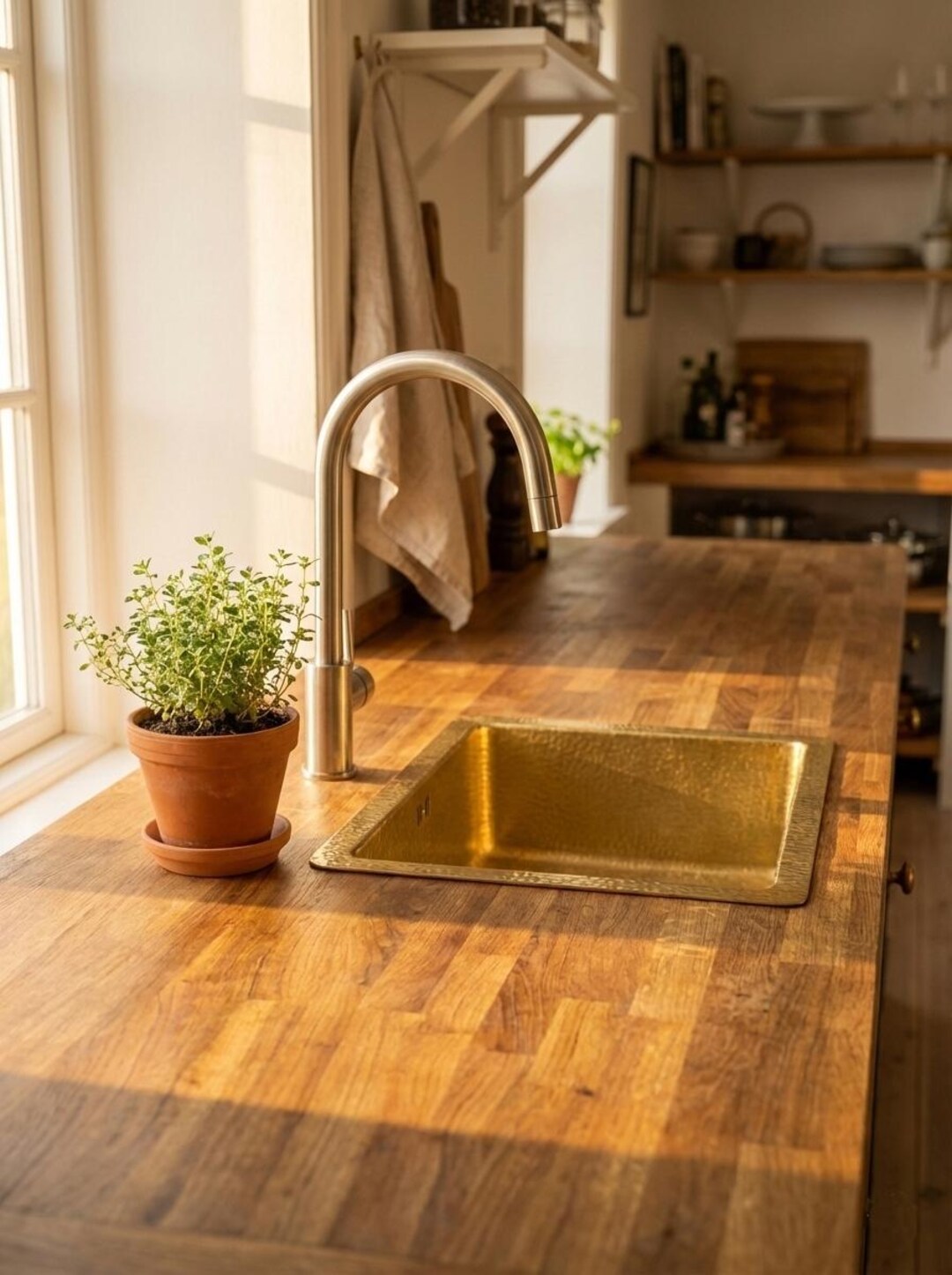Hammered Brass Drop-in Sink, Square Gold Kitchen Basin, Rustic ...