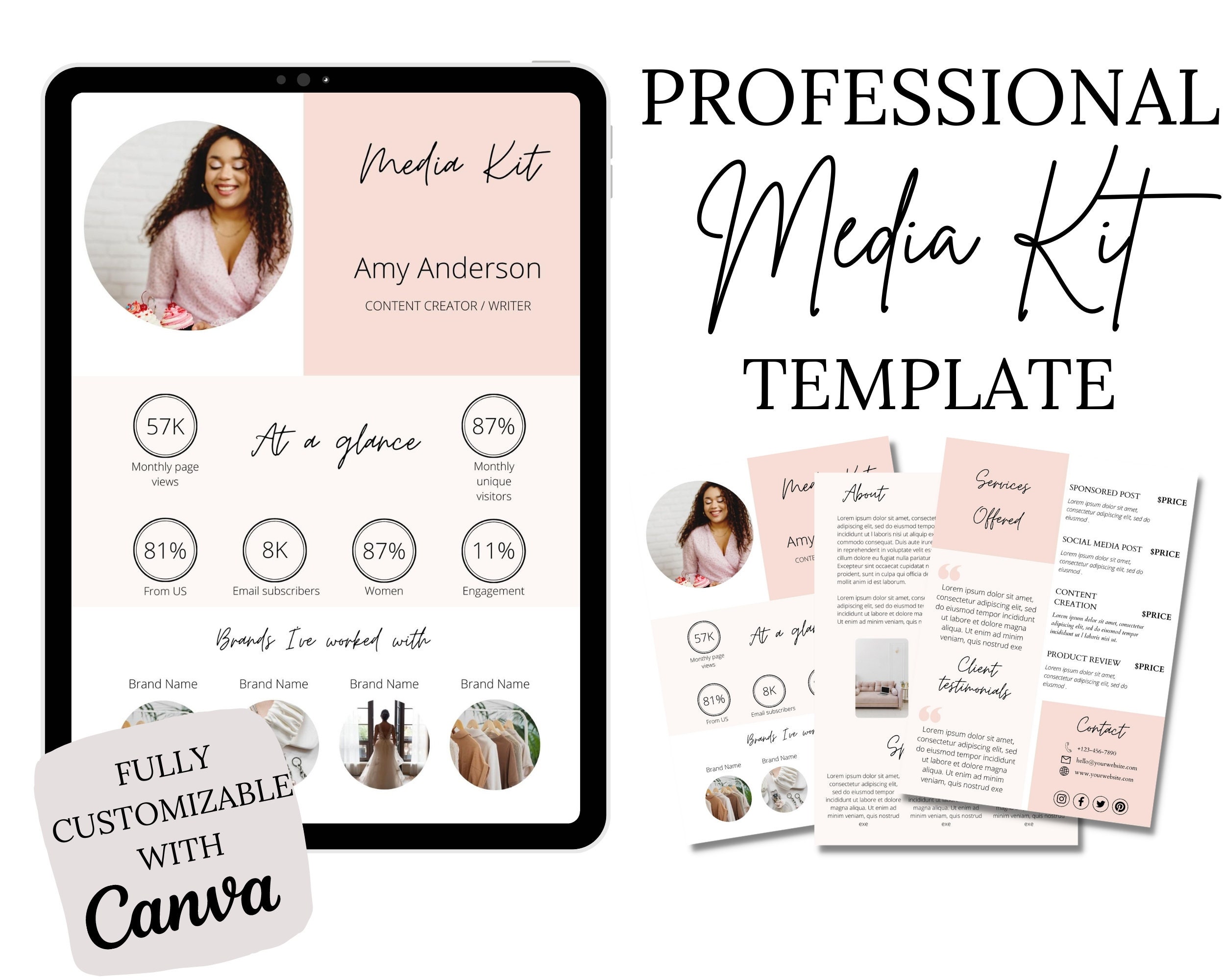 Professional Media Kit, Influencer Media Kit, Marketing Kit, Canva ...