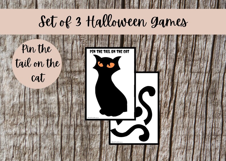 Set of 3 Halloween Games Pin The Tail On The Cat Witch Hat | Etsy