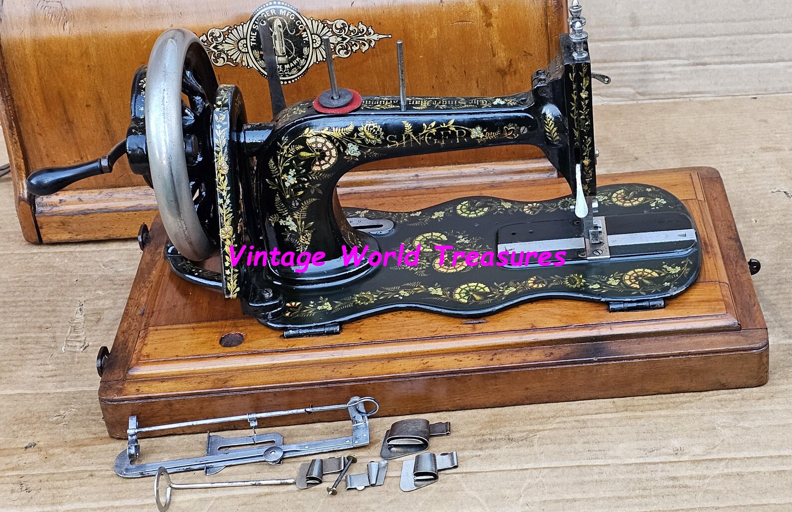Antique Singer 12K Fiddle Base Hand Crank Sewing Machine Ottoman ...