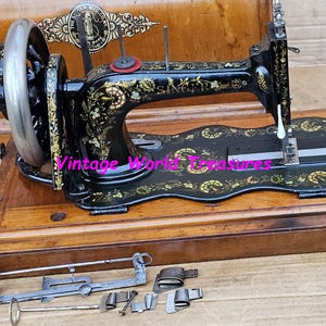 Antique Singer 12K Fiddle Base Hand Crank Sewing Machine Ottoman ...