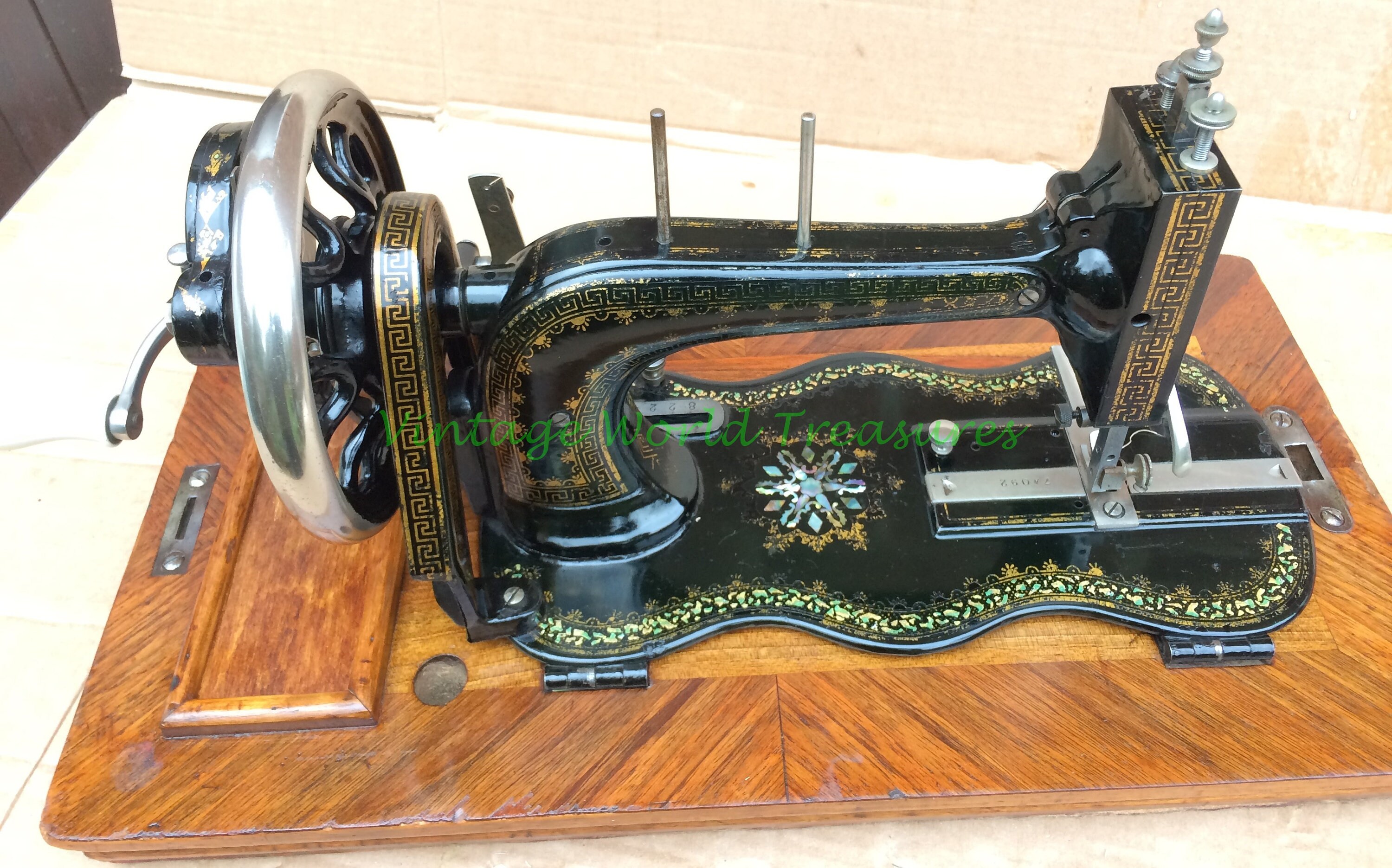 Antique Stoewer Fiddle Base Hand Crank Sewing Machine With Mother of ...