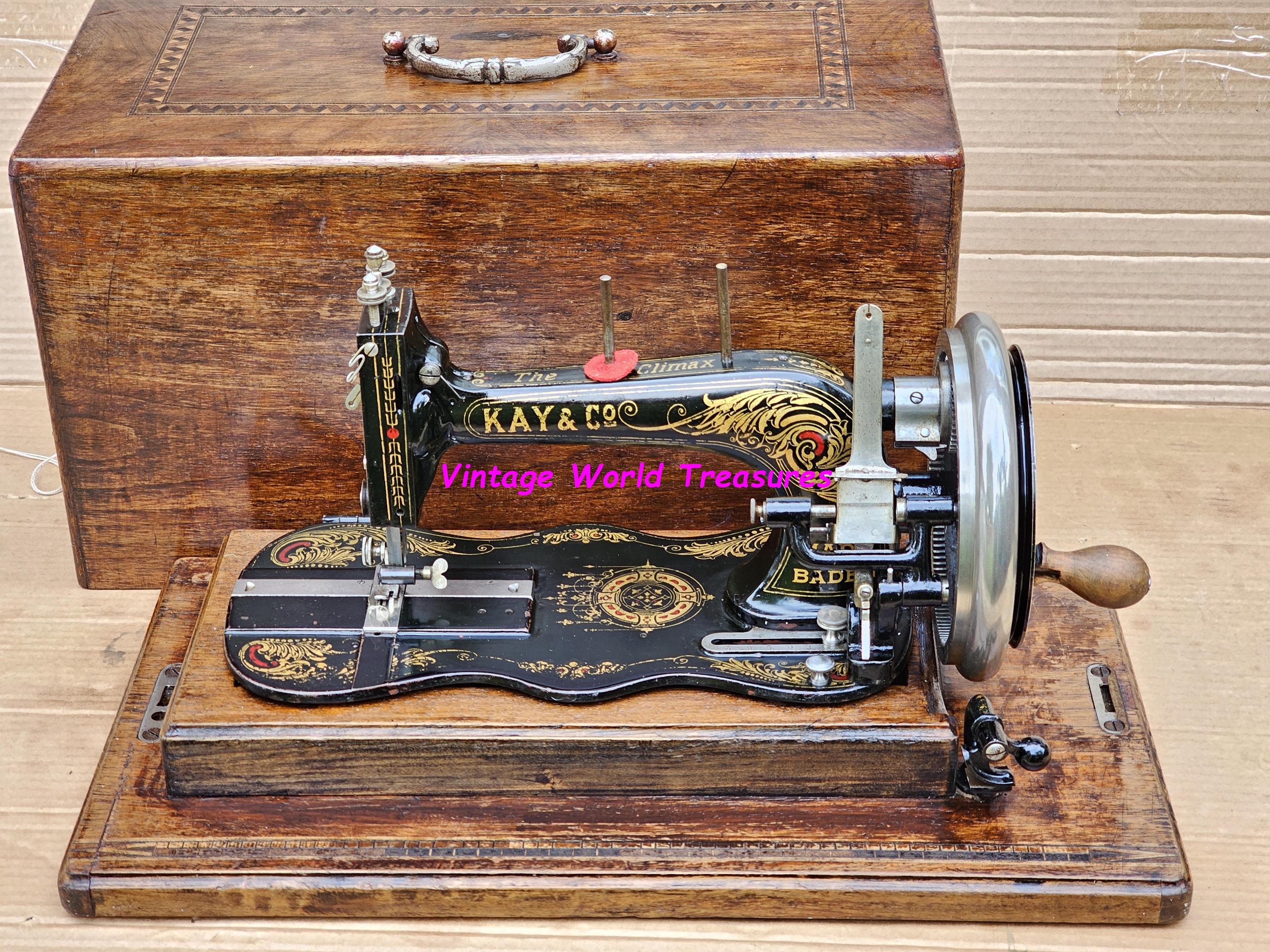 The Climax (kay & Co.) Fiddle Base Hand Crank Sewing Machine With Case ...