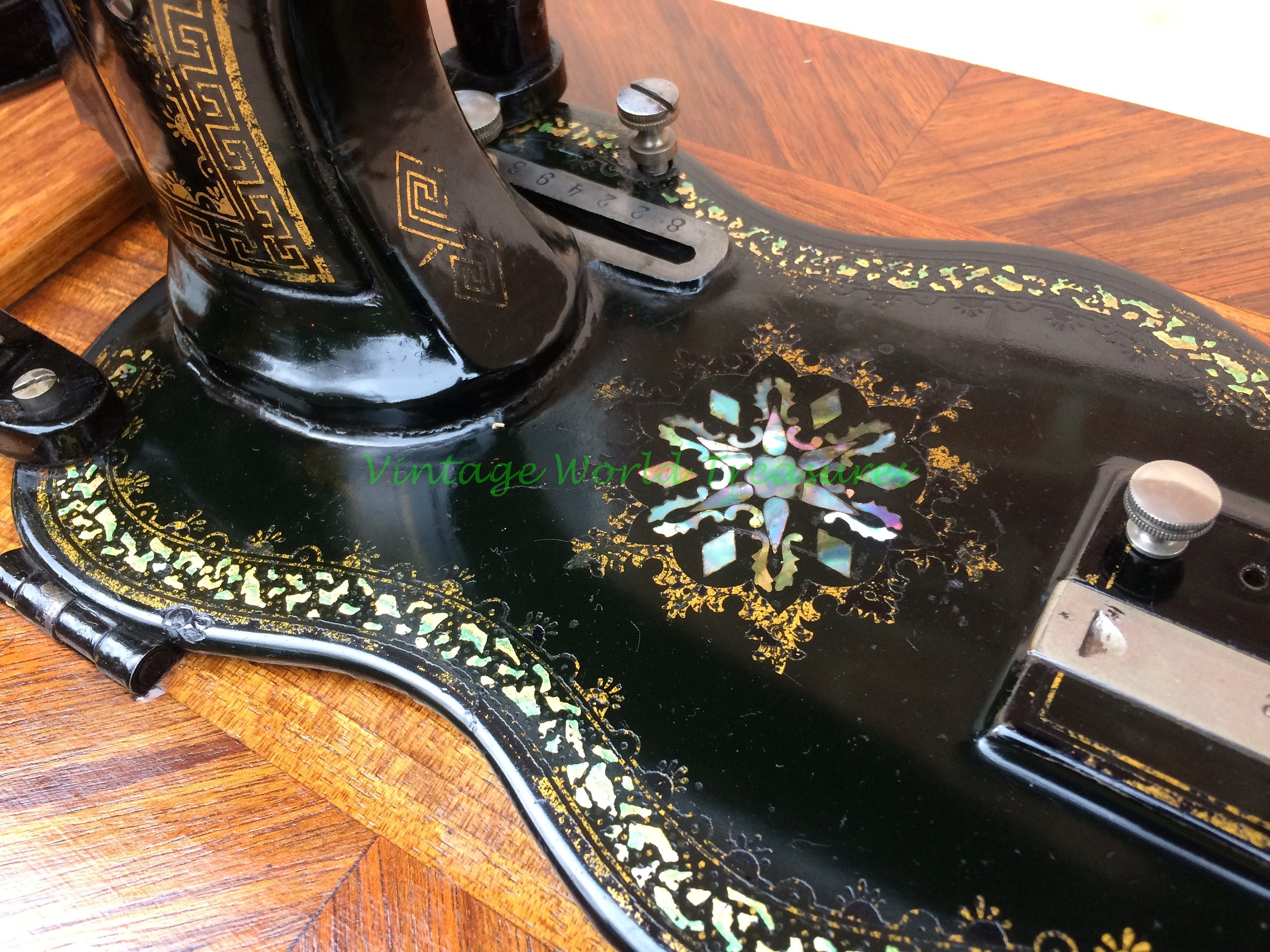 Antique Stoewer Fiddle Base Hand Crank Sewing Machine With Mother of ...