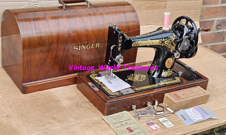 Vintage Singer 28K Hand Crank Sewing Machine With Bentwood Case - Etsy
