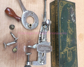 Rare Antique Victorian Moldacot Pocket Sewing Machine With Original Tin ...