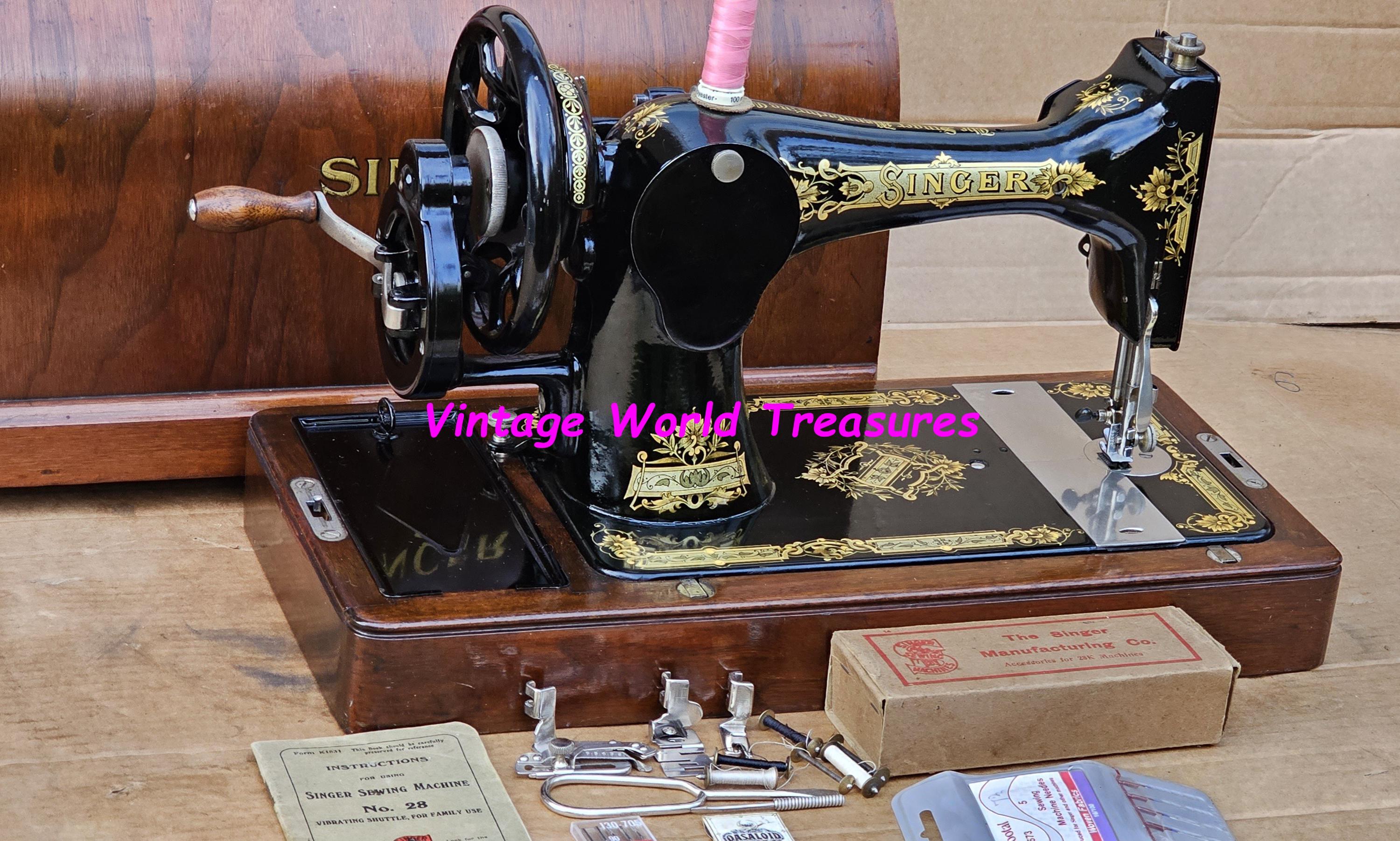 Vintage Singer 28K Hand Crank Sewing Machine With Bentwood Case - Etsy