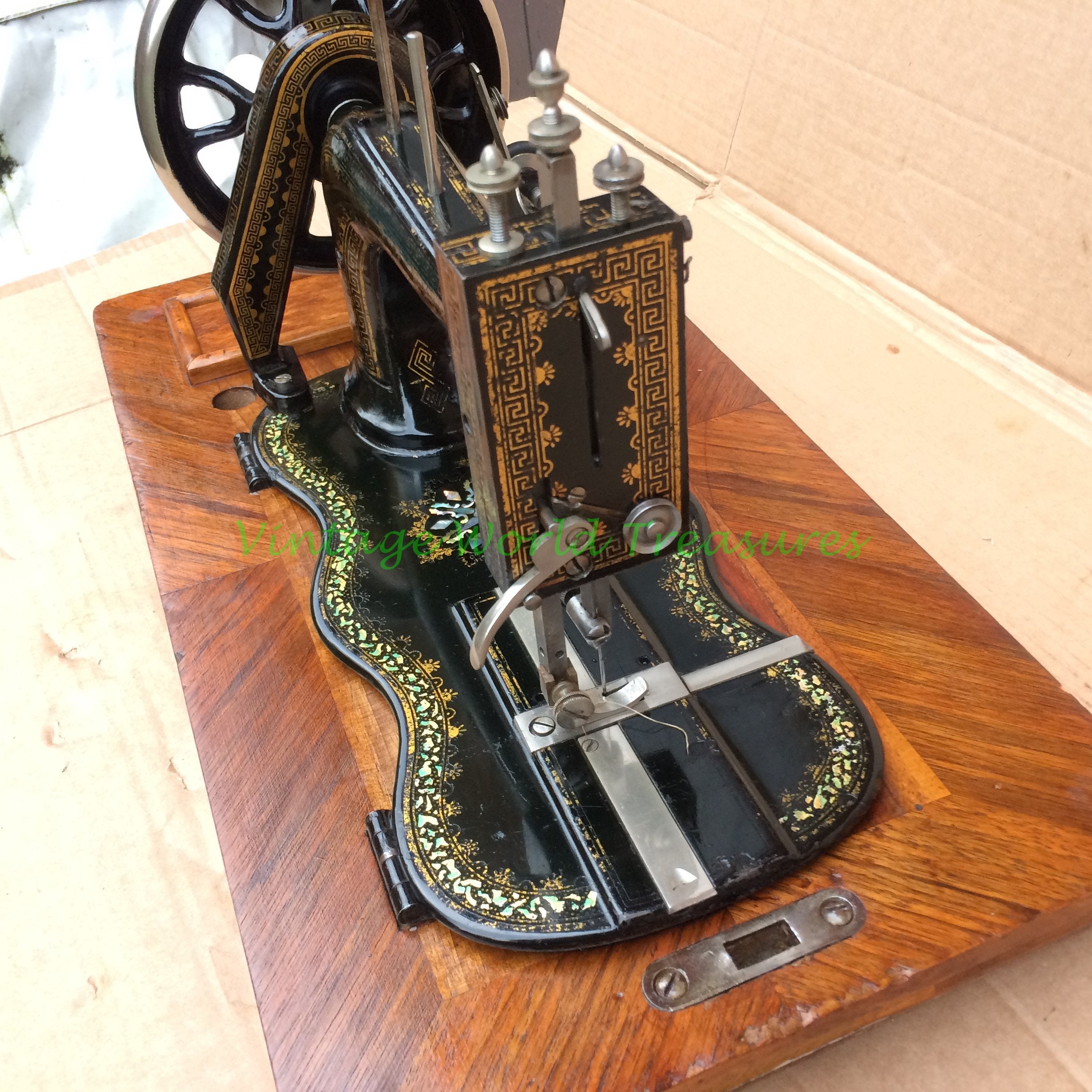 Antique Stoewer Fiddle Base Hand Crank Sewing Machine With Mother of ...