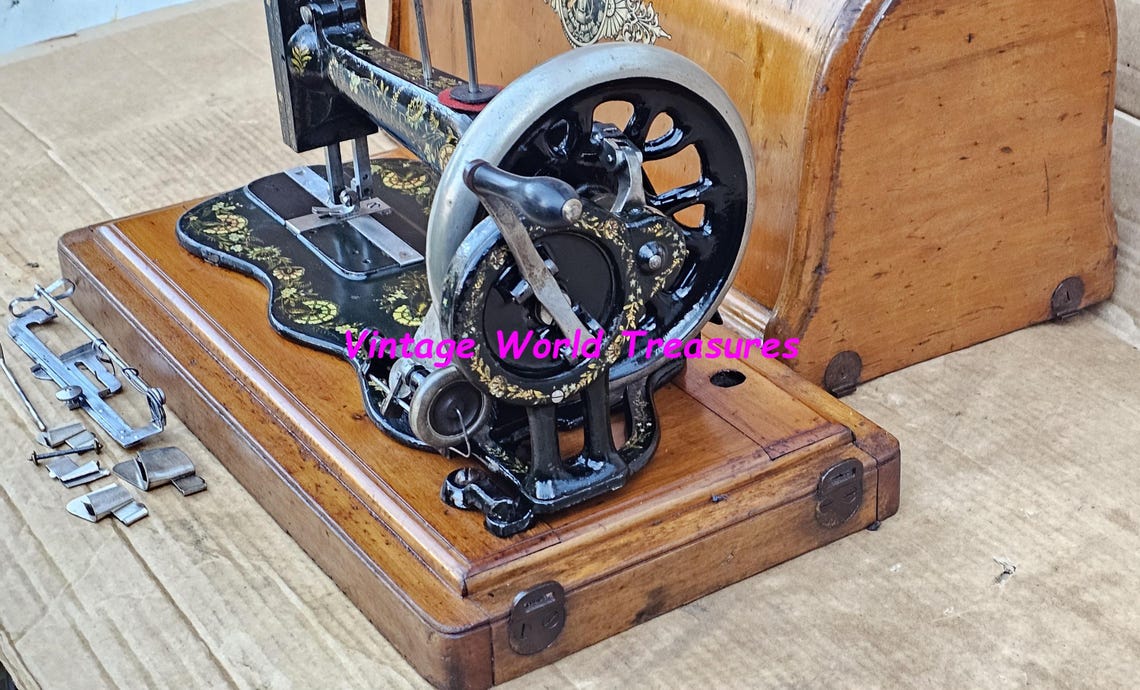 Antique Singer 12K Fiddle Base Hand Crank Sewing Machine Ottoman ...