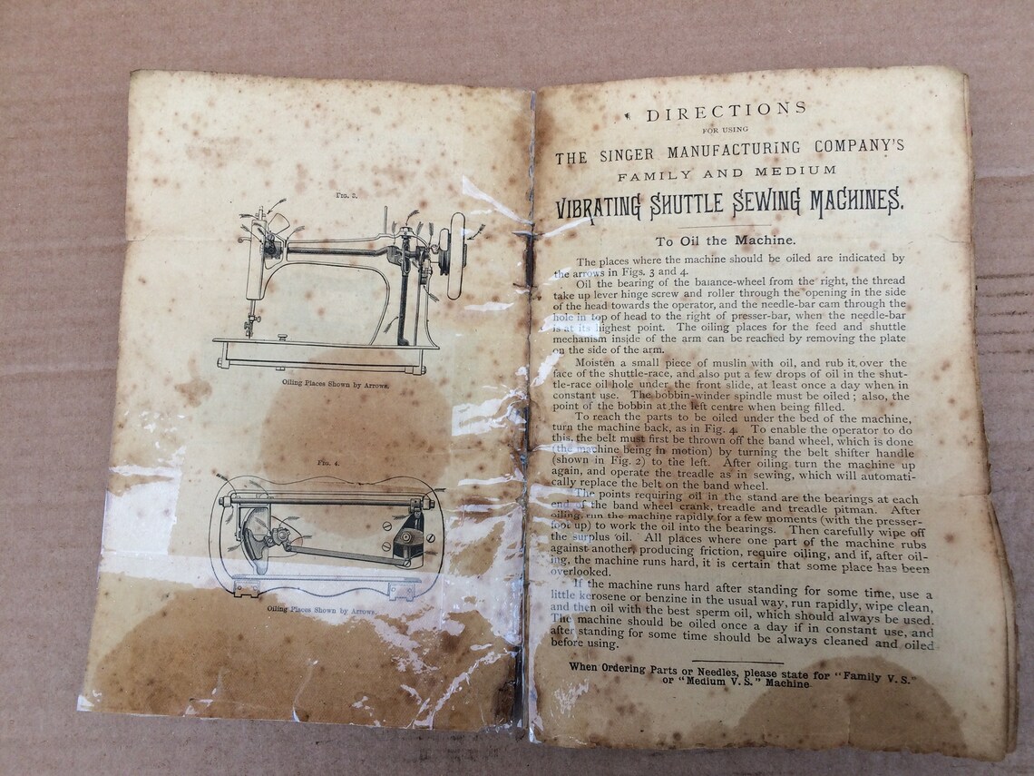 Singer Vibrating Shuttle Sewing Machines 1891 Instruction Manual - Etsy