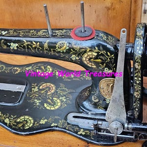 Antique Singer 12K Fiddle Base Hand Crank Sewing Machine Ottoman ...