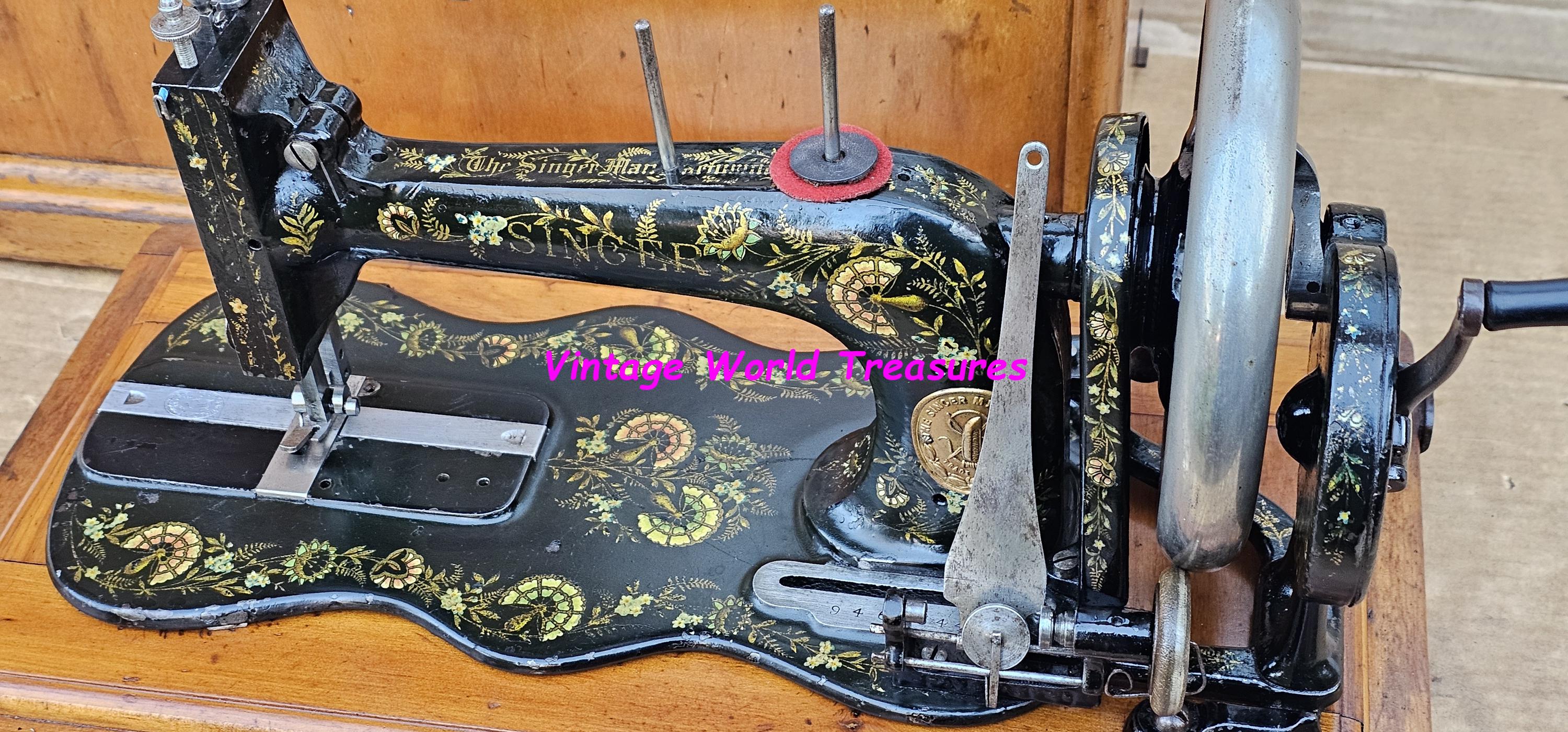 Antique Singer 12K Fiddle Base Hand Crank Sewing Machine Ottoman ...