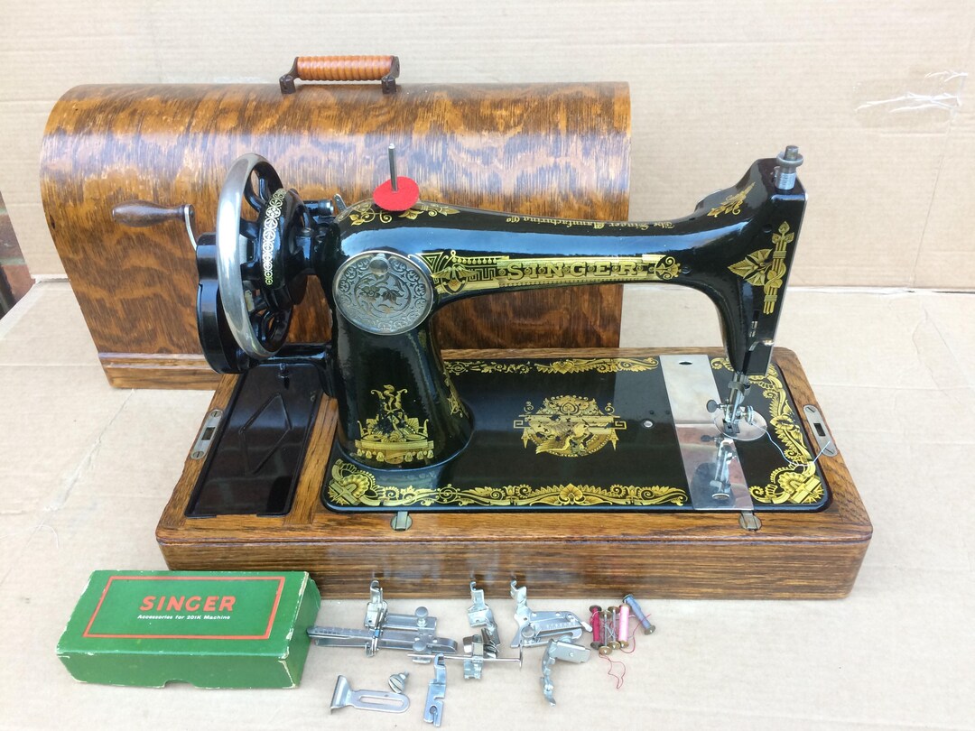 Singer 127K Hand Crank Sewing Machine With Egyptian Sphinx Decals SEE ...