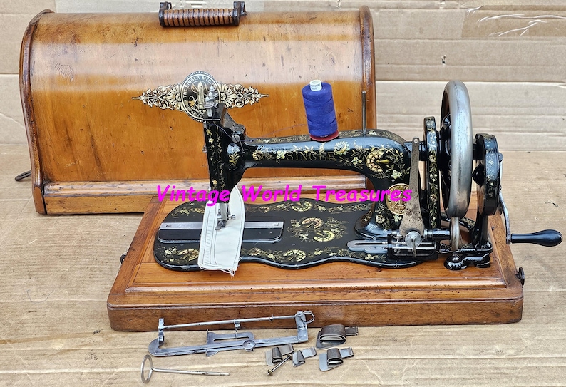 Antique Singer 12K Fiddle Base Hand Crank Sewing Machine Ottoman ...