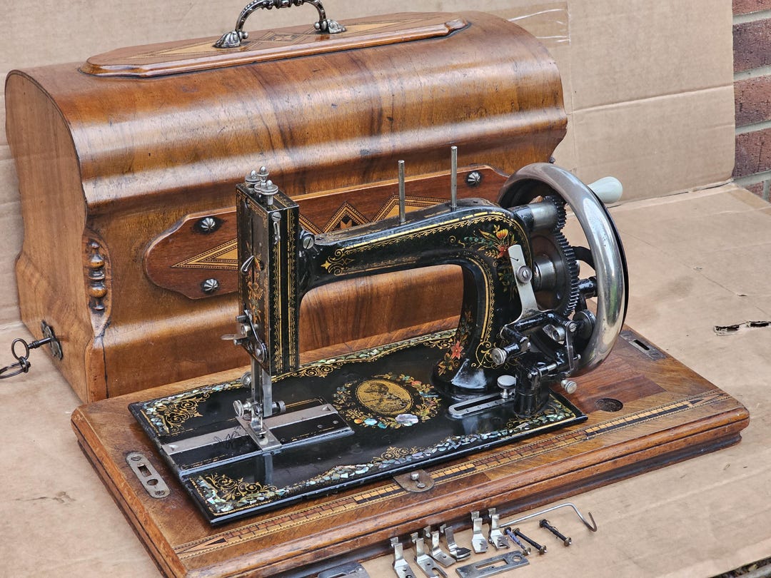 Stoewer Antique Hand Crank Sewing Machine With Accessories and Case - Etsy