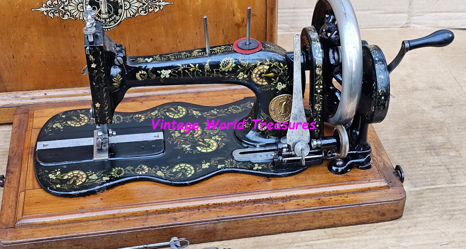 Antique Singer 12K Fiddle Base Hand Crank Sewing Machine Ottoman ...