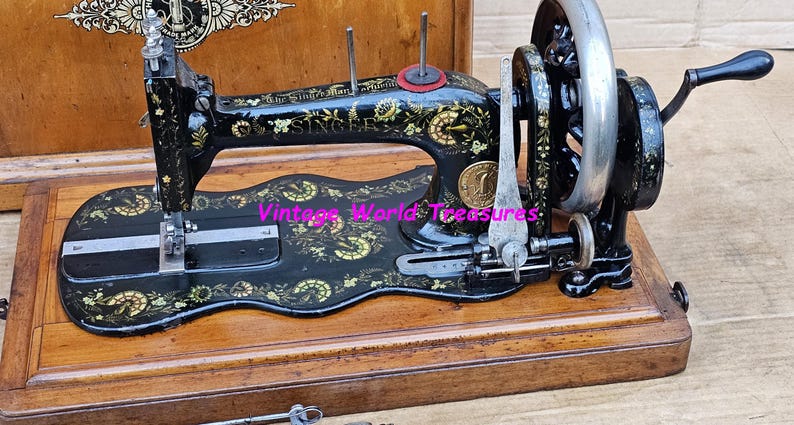 Antique Singer 12K Fiddle Base Hand Crank Sewing Machine Ottoman ...