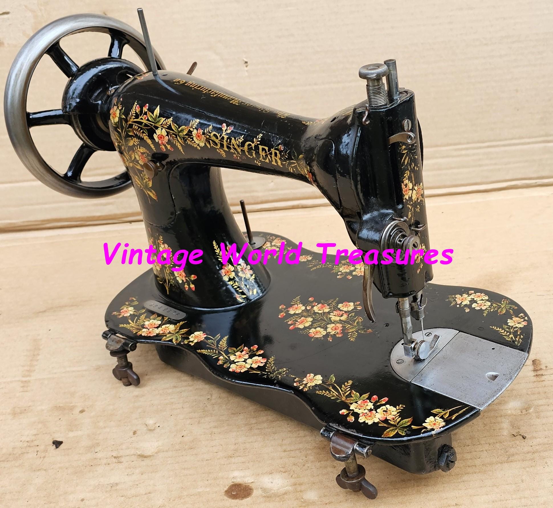 Antique Singer Fiddle Base Sewing Machine: Apple Blossom Decals, 1888 ...