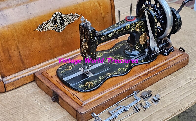 Antique Singer 12K Fiddle Base Hand Crank Sewing Machine Ottoman ...