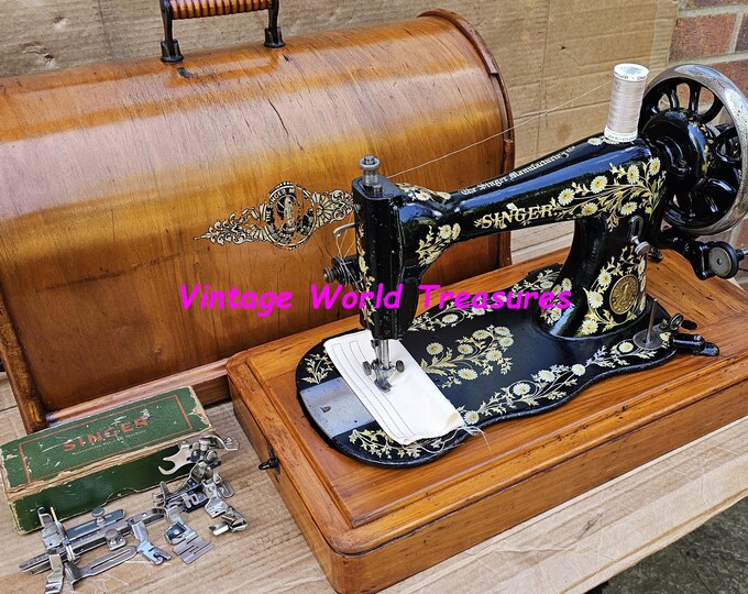 Beautiful Singer Fiddle Base Improved Family Painted Daises Decals ...