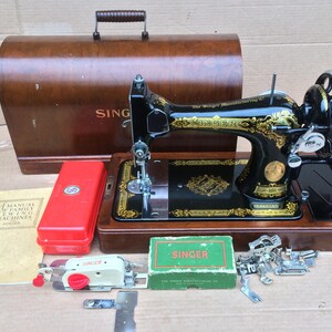 Vintage Singer 28, 28K Hand Crank Sewing Machine With Bentwood Case and ...