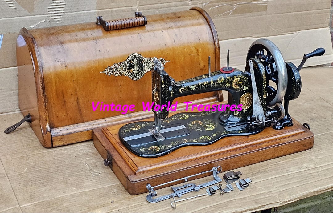 Antique Singer 12K Fiddle Base Hand Crank Sewing Machine Ottoman ...