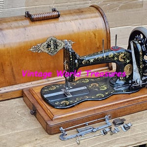 Antique Singer 12K Fiddle Base Hand Crank Sewing Machine Ottoman ...