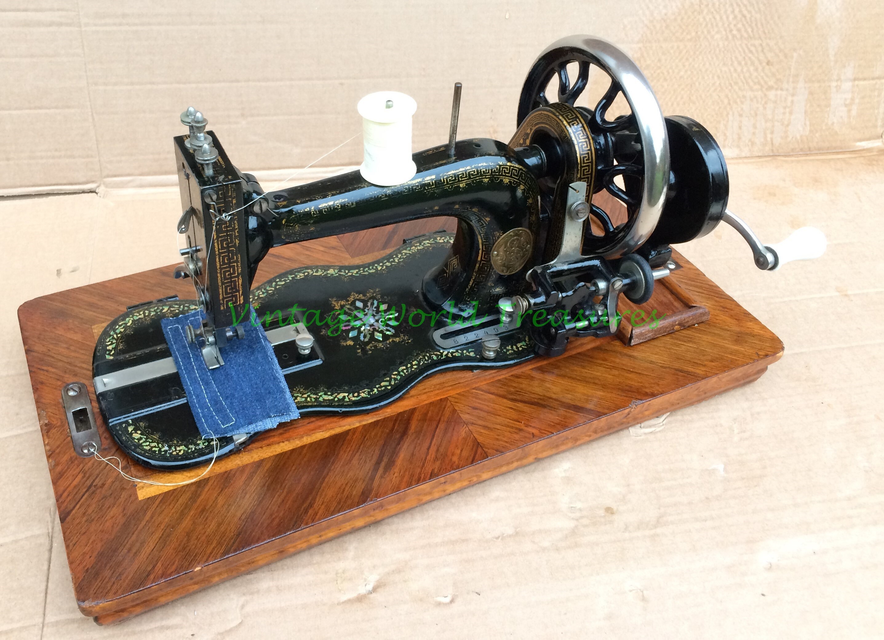 Antique Stoewer Fiddle Base Hand Crank Sewing Machine With Mother of ...